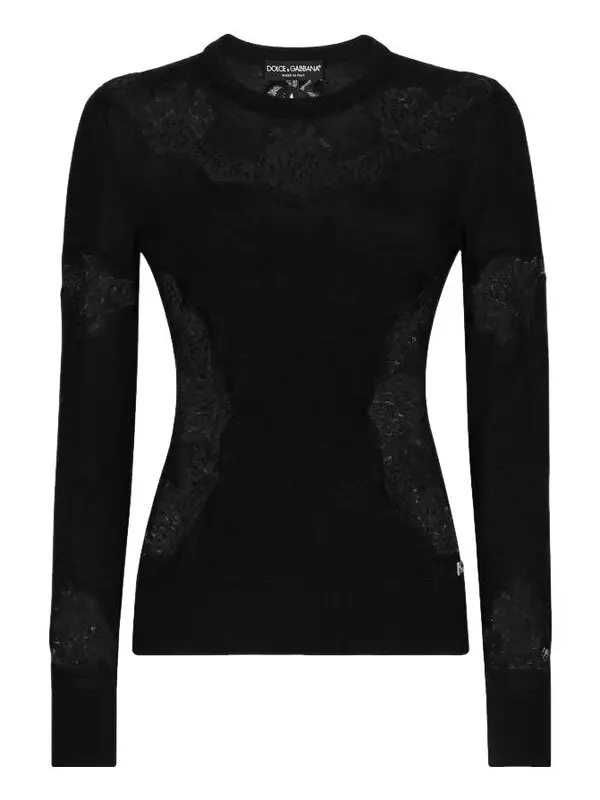 Dolce & Gabbana Lace Detail Knit Top - Black