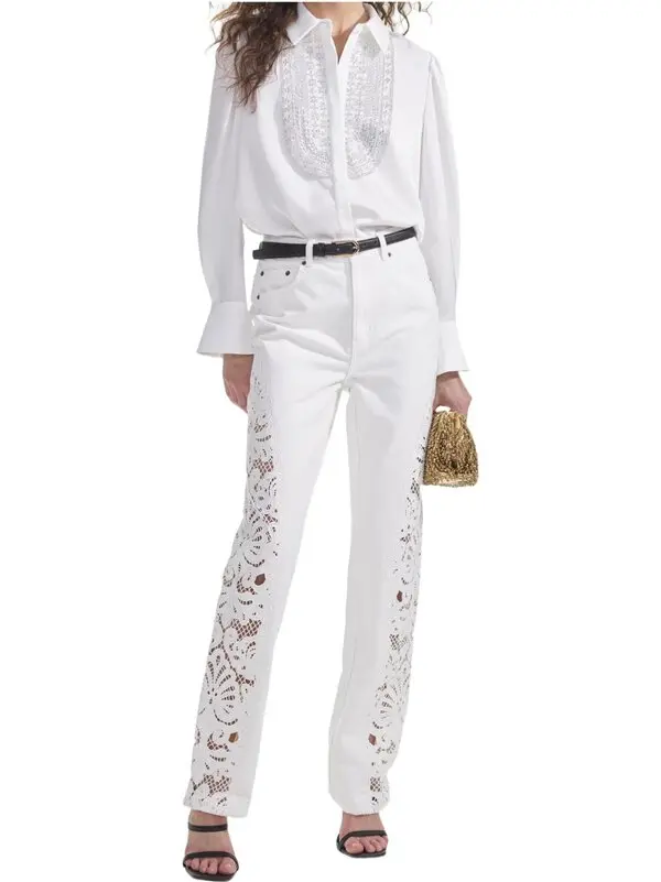 SELF-PORTRAIT Cut-out Straight-leg Jeans - White