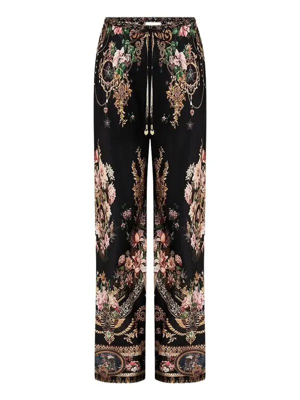 Camilla Embellished Wide-leg Pants With Tassels - Black