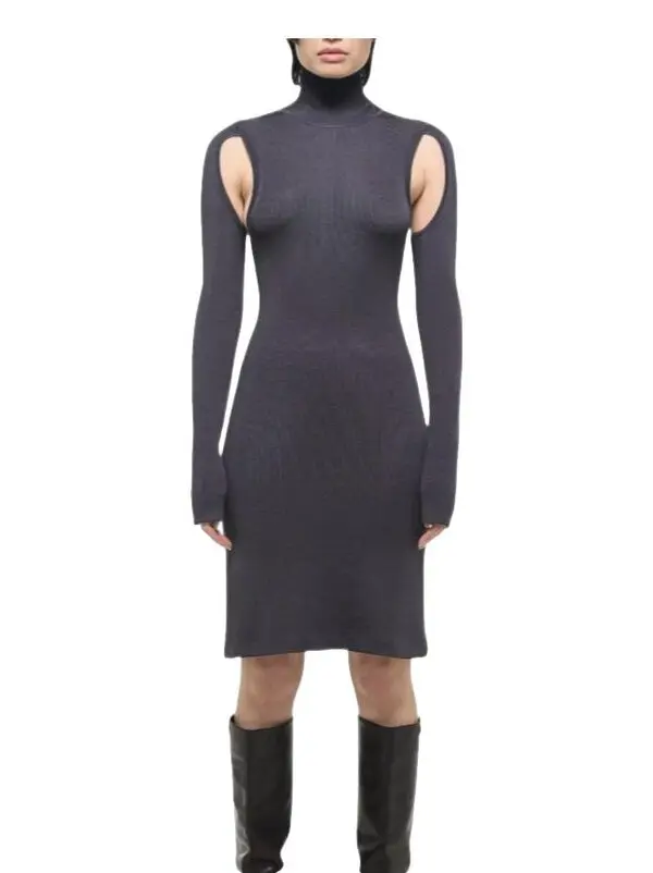 Helmut Lang High-necked Dress With Cut-out Shoulders - Graphite