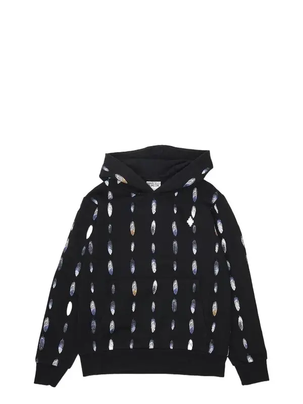 MARCELO BURLON COUNTY OF MILAN Feather-print Cotton-blend Hoodie - Black