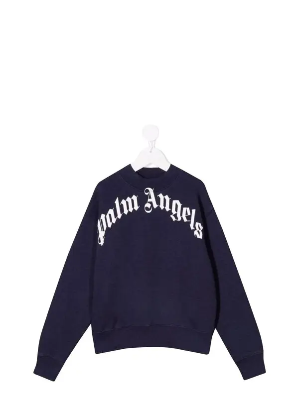 Palm Angels Logo Print Crew Neck Sweatshirt - Black