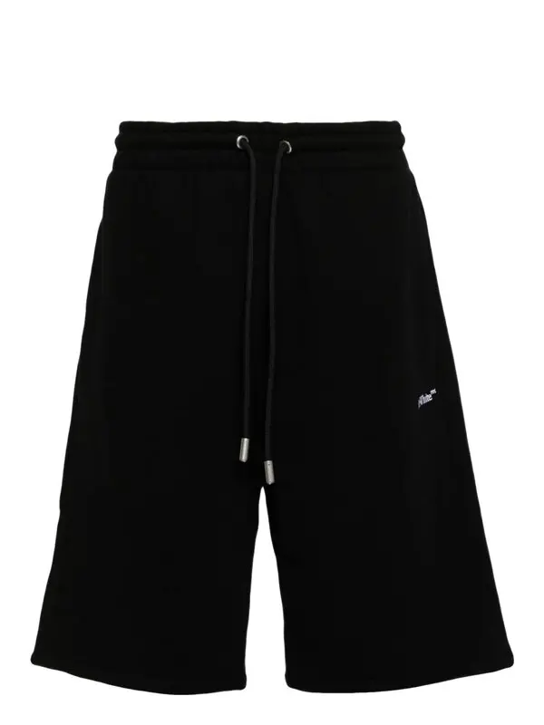 Off-White Wide Leg Track Shorts With Embroidered Motif - Black
