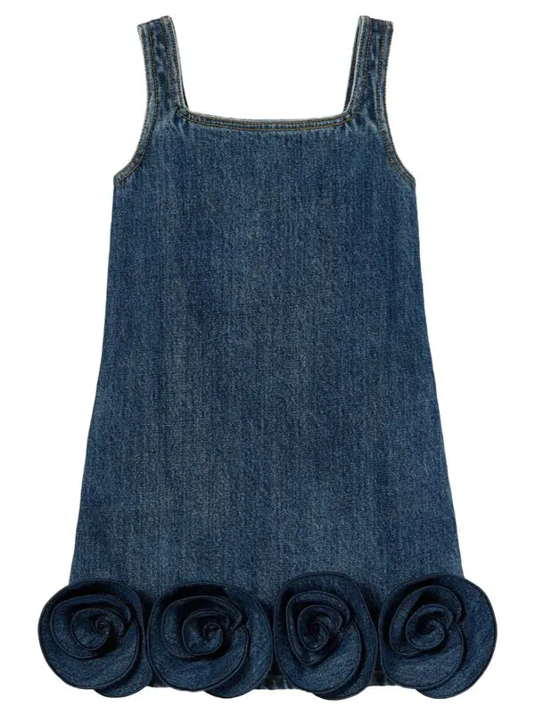 SELF-PORTRAIT Denim Rose Appliqué Dress - Blue