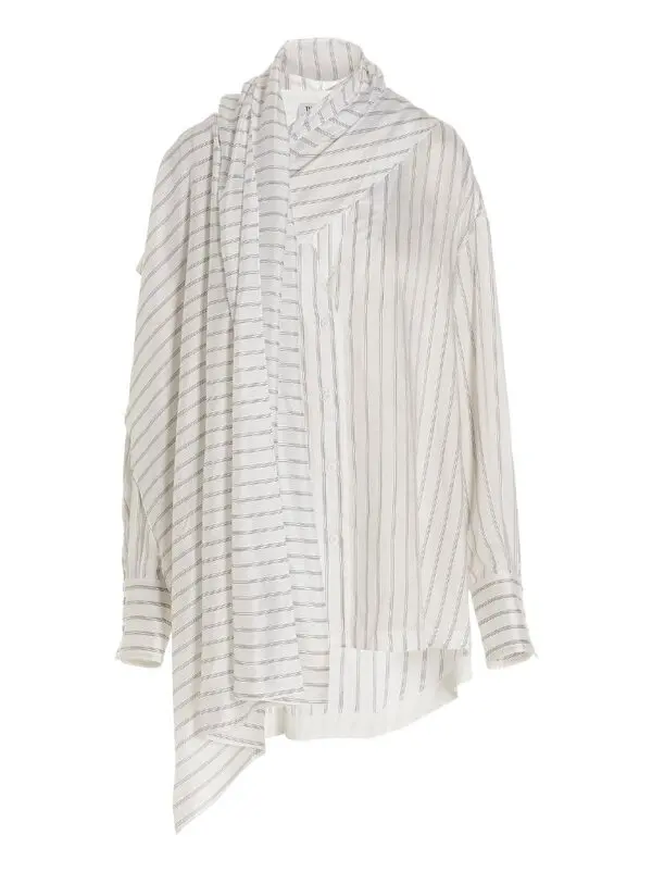 Attico Striped Draped Asymmetrical Shirt - White