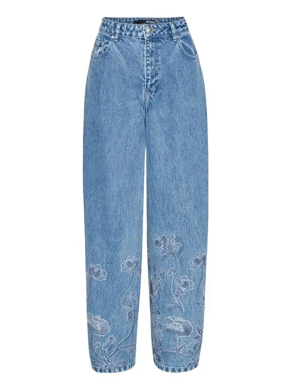 ROTATE BY BIRGER CHRISTENSEN Rhinestoned Wide-leg Jeans - Blue