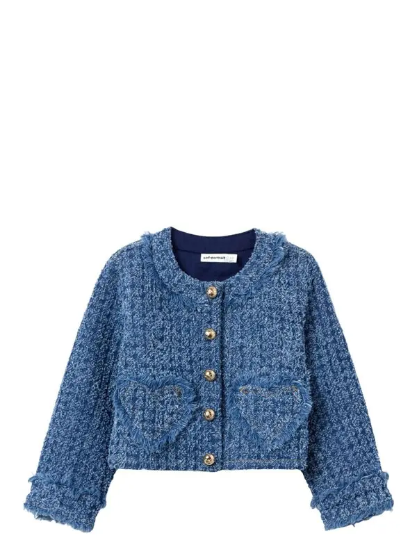 SELF-PORTRAIT Heart-pocket Fringed Jacket - Blue