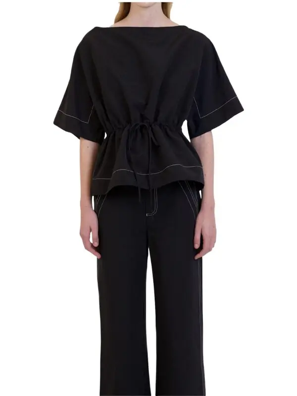 Simkhai Cotton Blend Top With Adjustable Drawstring Waist - Black