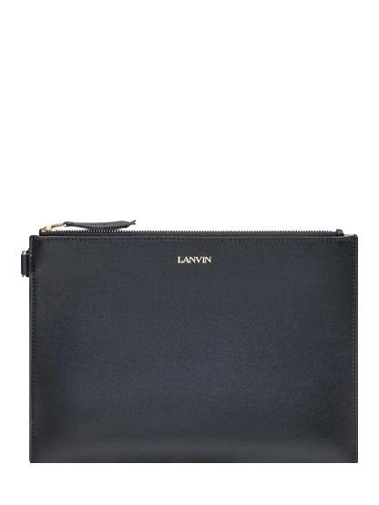 LANVIN Logo Printed Zipped Clutch Bag - Black