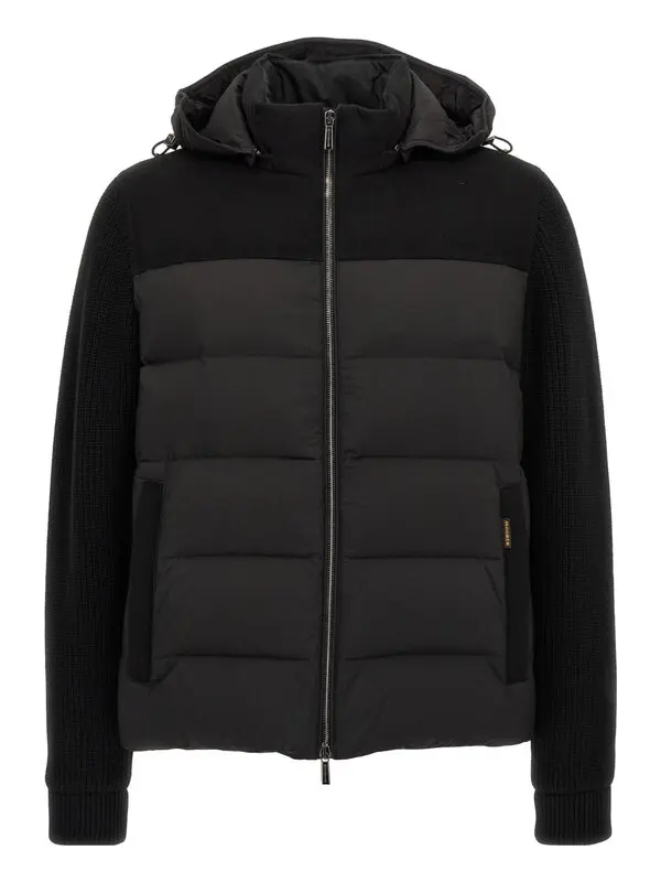 MOORER Hooded Bomber Jacket With Drawstring Hem - Black