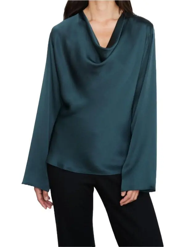 Vince Long-sleeved Blouse With Pleated Neckline - Blue