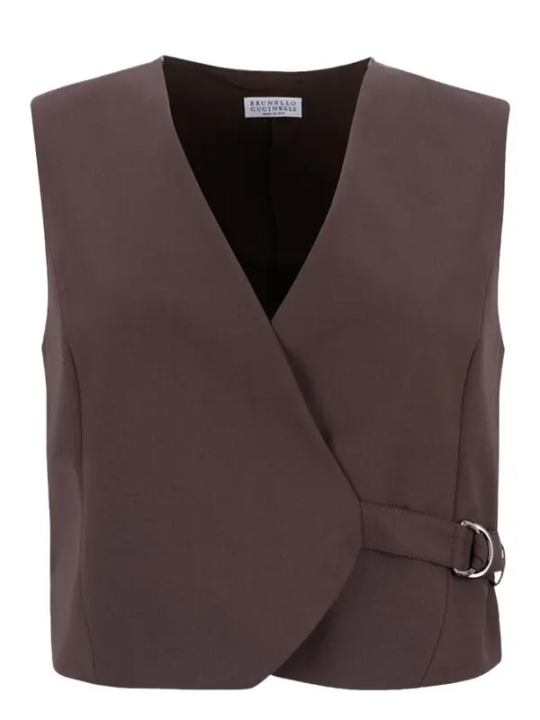 Brunello Cucinelli V-neck Cropped Vest - Brown