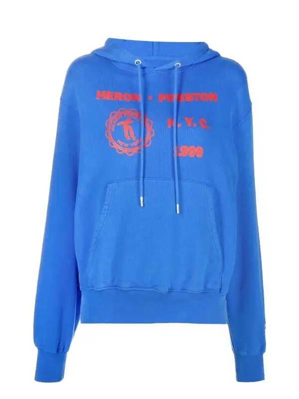 Heron Preston Hooded Hoodie With Printed Logo - Blue