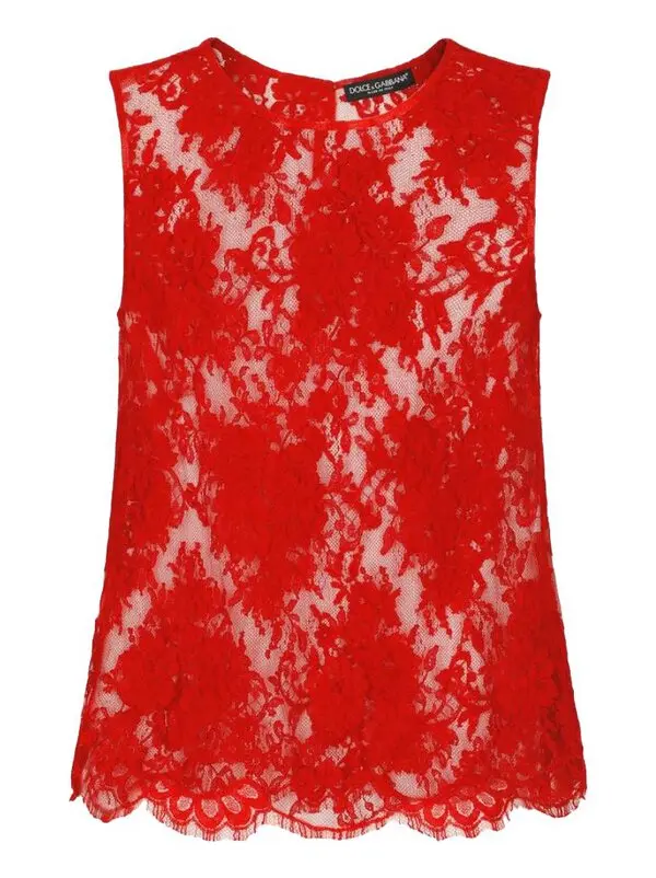 Dolce & Gabbana Floral Chantilly Lace Sleeveless Top - Red
