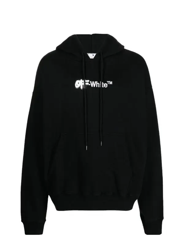 Off-White Spray Helvetica Logo Embroidered Hoodie - Black