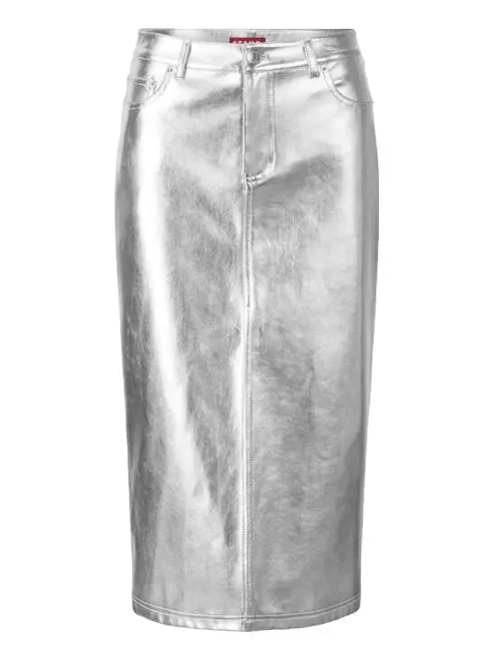 Staud Oaklyn Metallic Midi Skirt - Silver