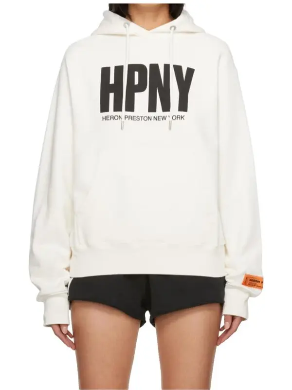 Heron Preston Long Sleeve Hooded Sweatshirt - White/black
