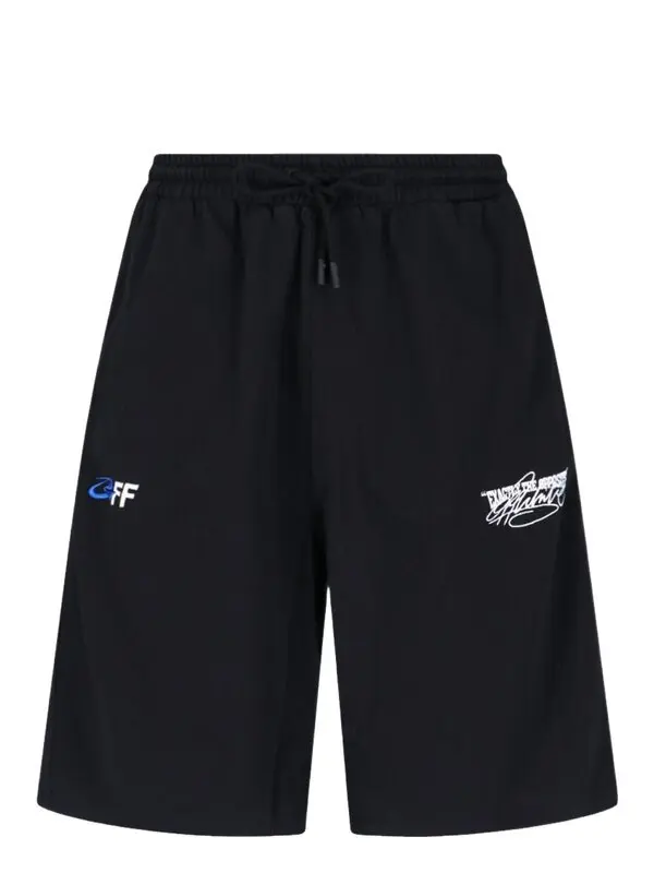 Off-White Logo Embroidered Drawstring Shorts - Black