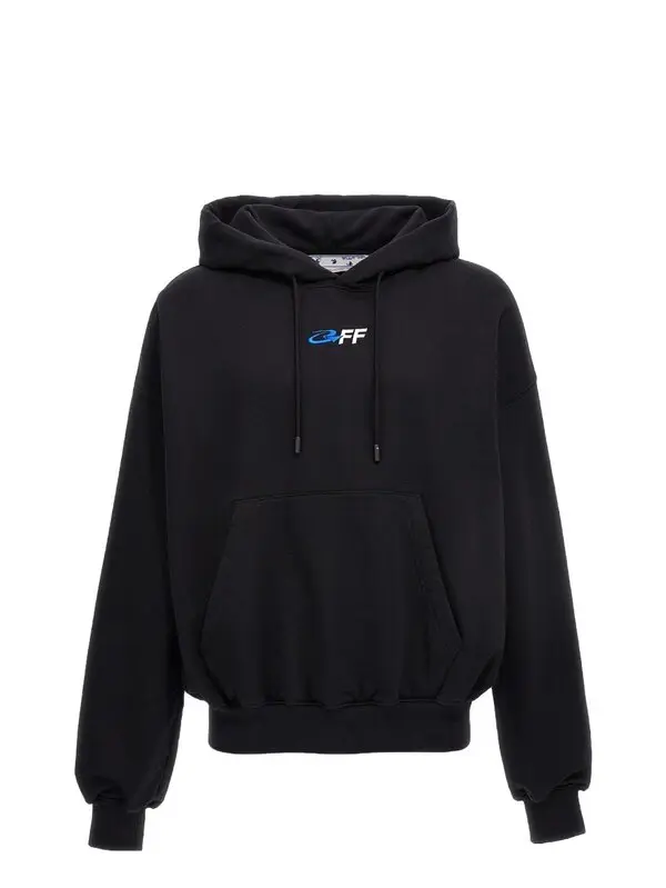 Off-White Cotton Graphic Print Hoodie - Black