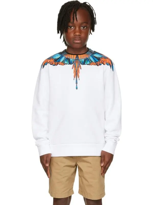 MARCELO BURLON COUNTY OF MILAN Round Collar Long Sleeve Sweater With Patterned Front And Back - White