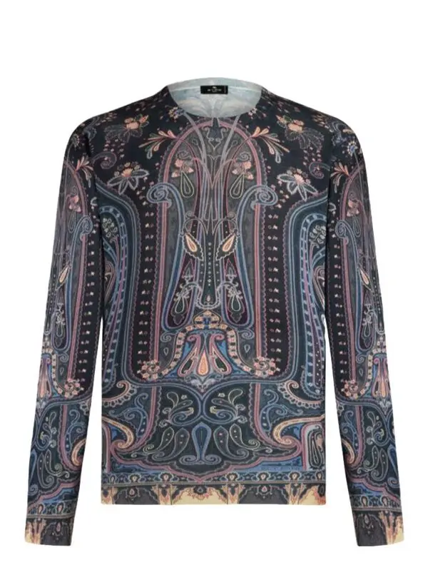 Etro Long Sleeve Crew Neck Paisley Print Sweater - Black
