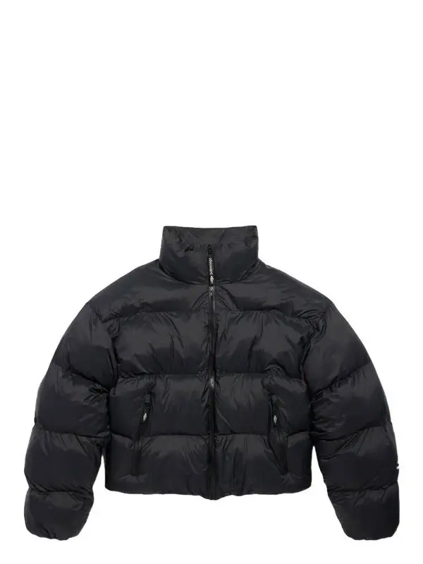 Balenciaga Cropped Puffer Jacket With Drawcord Hood - Black