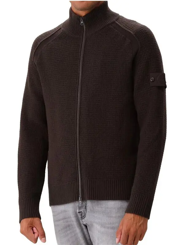 Stone Island Logo Patch Zip-up Cardigan - Black