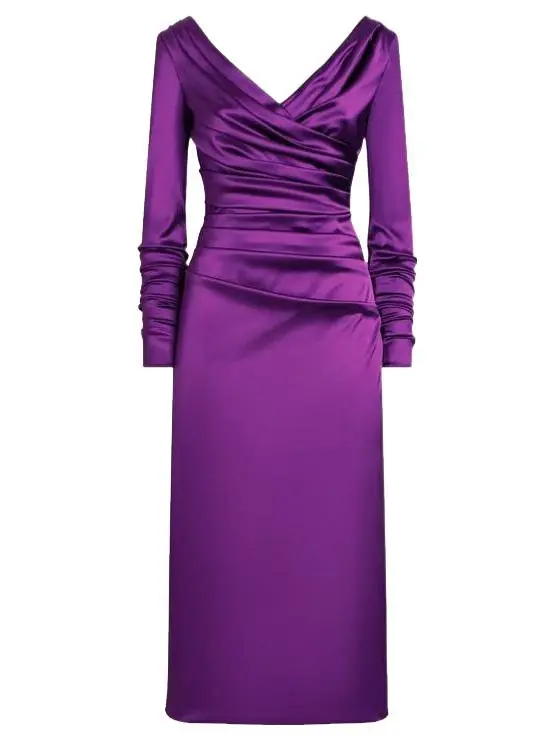 Dolce & Gabbana Long Sleeve Draped Midi Dress - Violet