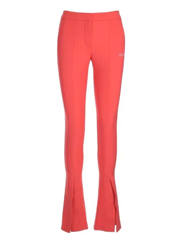 Off-White Mid-rise Flare Trousers With Split Hem And Printed Slogans - Red
