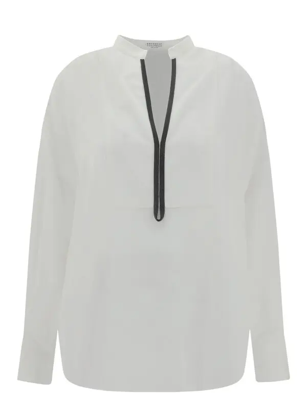 Brunello Cucinelli V-neck Blouse With Button Cuffs - White