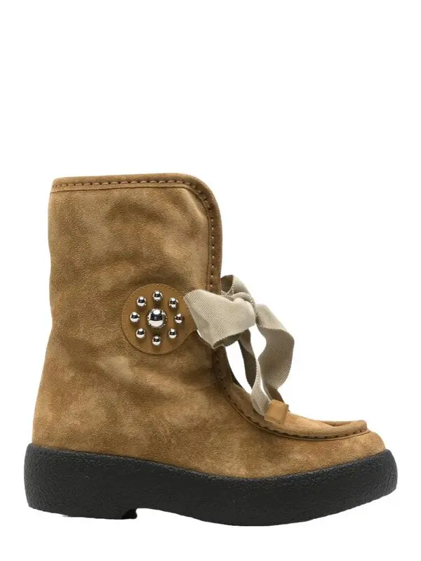 Valentino Garavani Suede Ankle Boots With Embellished Detail - Brown