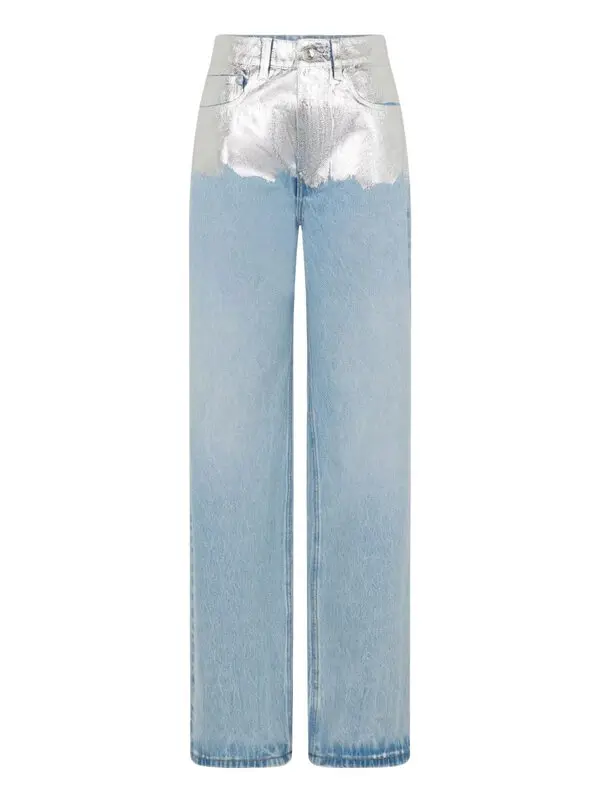 Rabanne Metallic Detailed Straight Leg Jeans - Light Blue / Silver