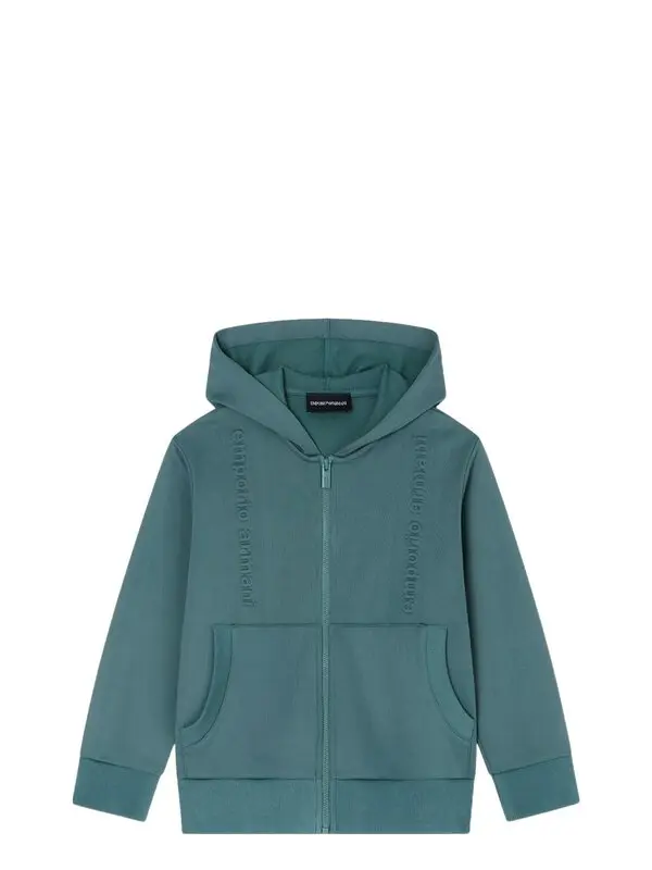 Emporio Armani Hooded Zip-up Sweatshirt With Embossed Logo Detail - Blue