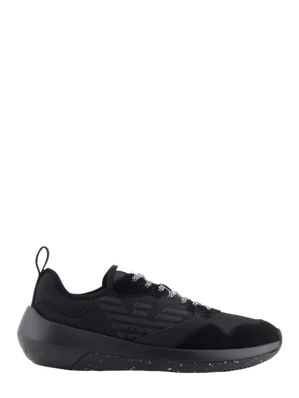 Emporio Armani Round Toe Lace-up Sneakers - Black