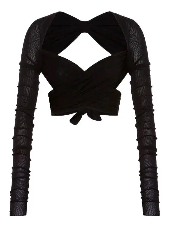 Philosophy Di Lorenzo Serafini Long Sleeve V-neck Top With Bow Detail - Black