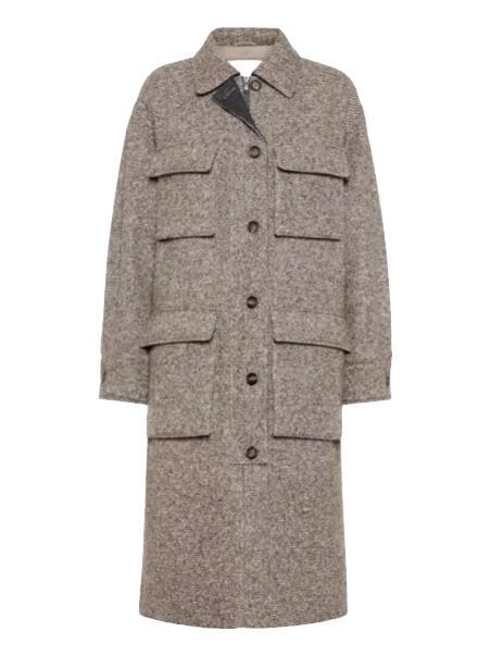 Brunello Cucinelli Mélange Diagonal Monili Embellished Coat - Gray