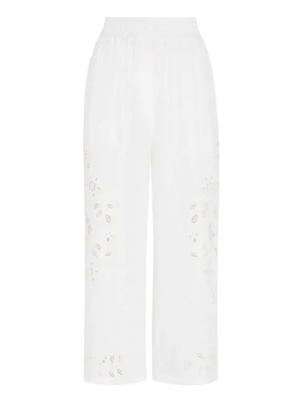 Dolce & Gabbana Embroidered Wide Leg Poplin Pants - White
