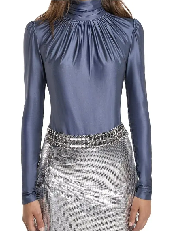 Rabanne High-neck Top With Pleated Details - Grey