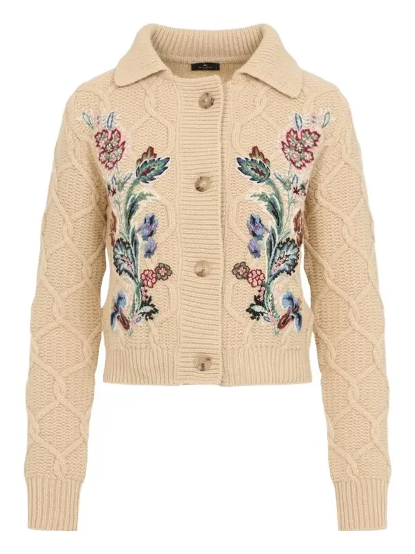 Etro Floral Embroidered Knitted Cardigan - Beige