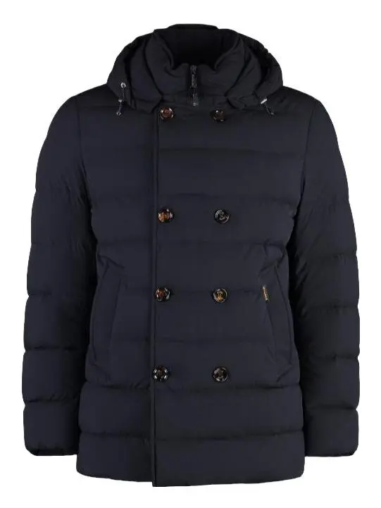 MOORER Double-breasted Down Jacket With Detachable Hood - Blue