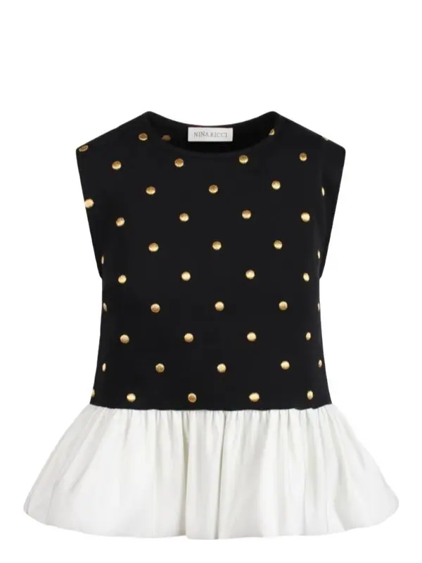 Nina Ricci Polka Dot Peplum Top - Black