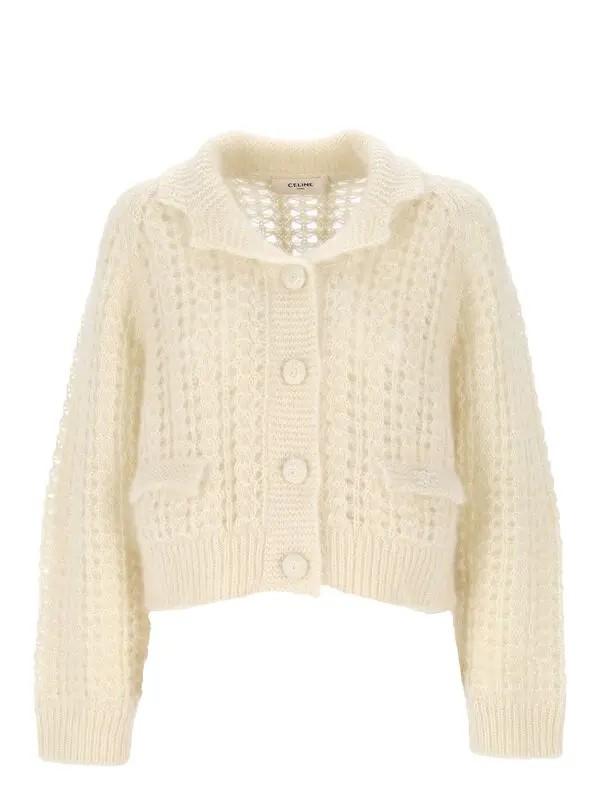 Celine Long Sleeve Knit Sweater With Lapel Collar - No
