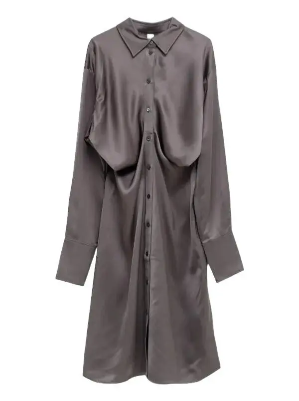 TOTEME Long Sleeve Buttoned Midi Shirt Dress - Graphite