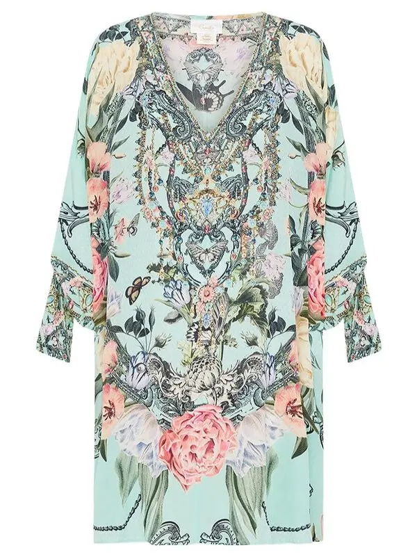 Camilla V-neck Floral Print Quarter Sleeve Dress - Green