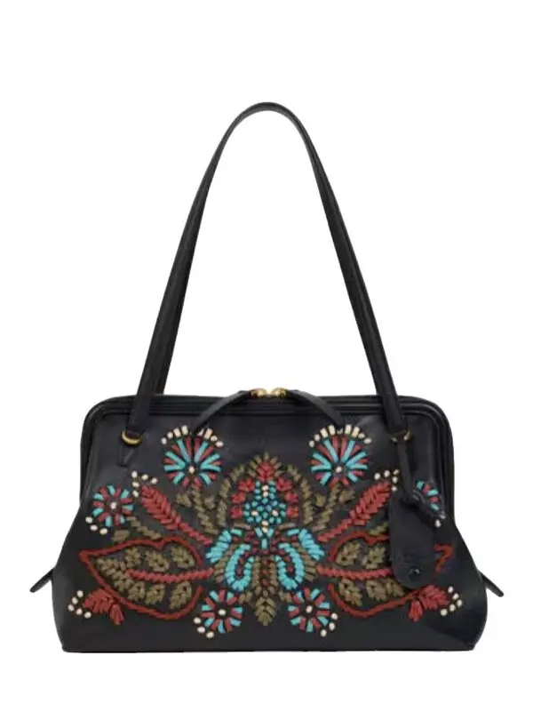 Etro Medium Leather Bag With Embroidery - Black