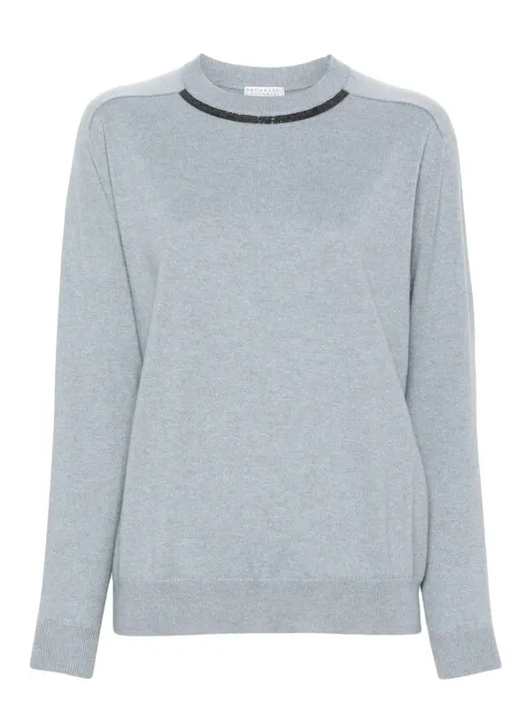 Brunello Cucinelli Monili Detailed Knitted Crewneck Sweater - Light Blue