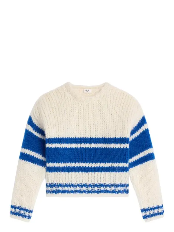 Celine Striped Chunky Mohair And Wool Crew Neck Sweater - White
