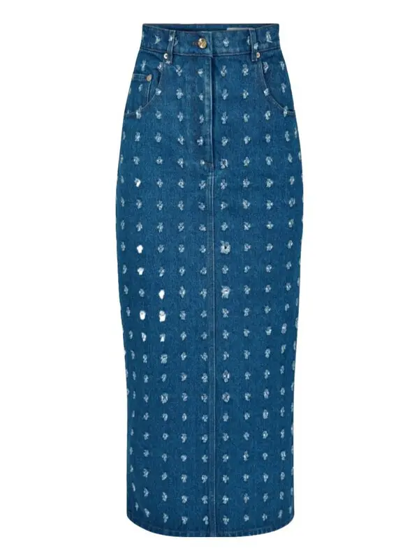 Nina Ricci Distressed Denim Midi Skirt - Blue