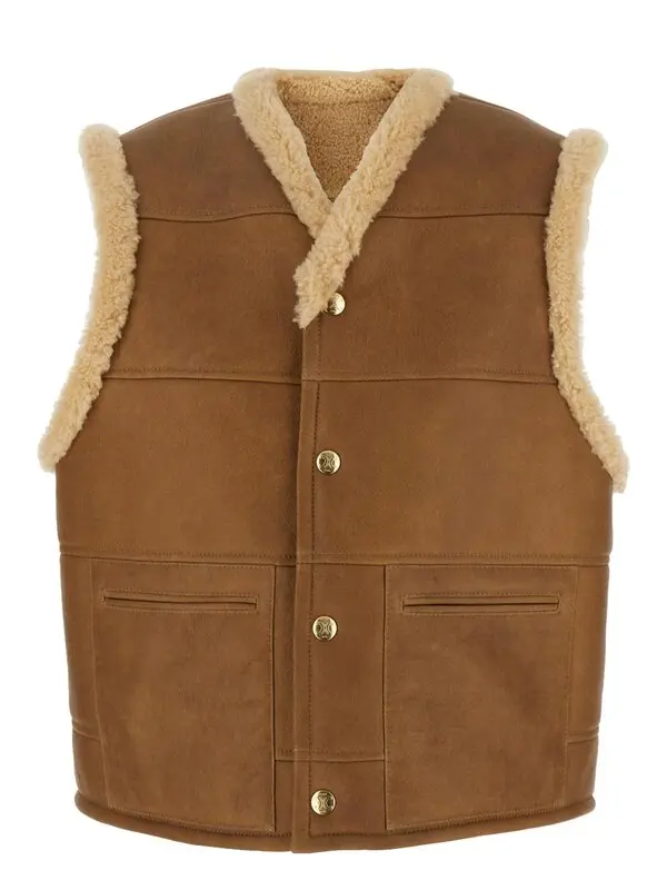 Celine Oversized Sleeveless Jacket In Curly Lambskin - Brown