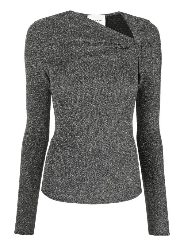 Isabel Marant Étoile Shimmer Asymmetric Neck Long Sleeve Top - Black